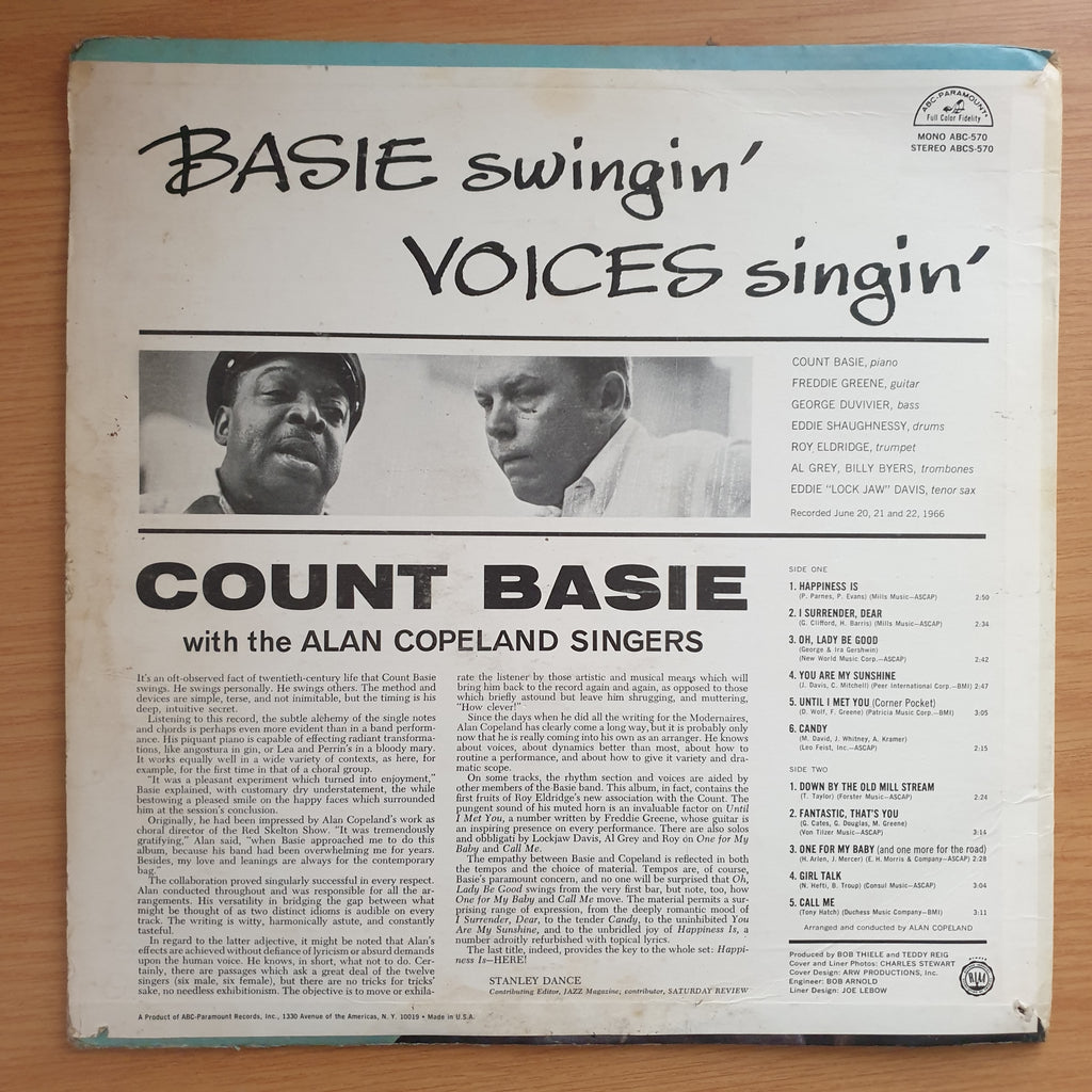 Count Basie With The Alan Copeland Singers – Basie Swingin' Voices Sin ...