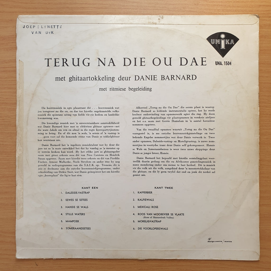 Danie Barnard - Terug Na Die Ou Dae - Vinyl LP Record - Very-Good- Qua ...