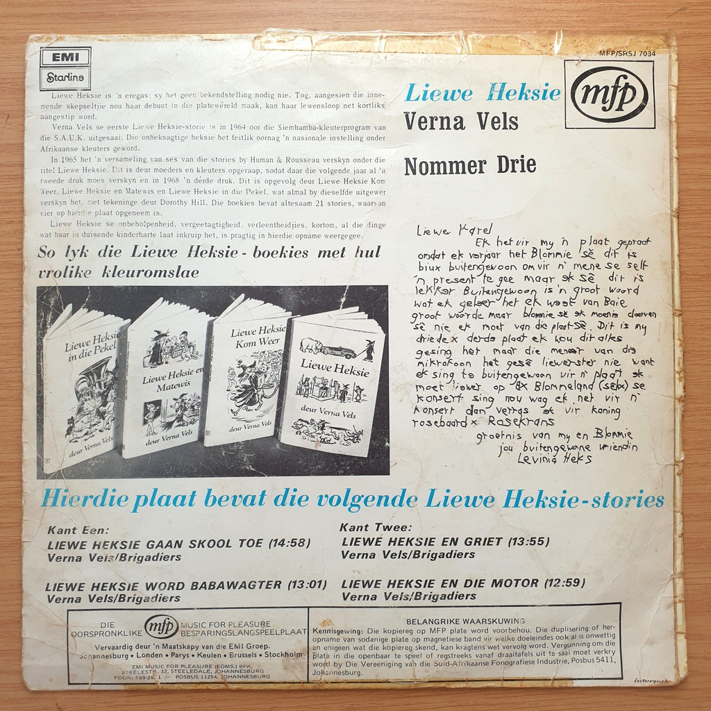 Liewe Heksie - Verna Vels - Nommer Drie - Vinyl LP Record - Good+ Qual ...