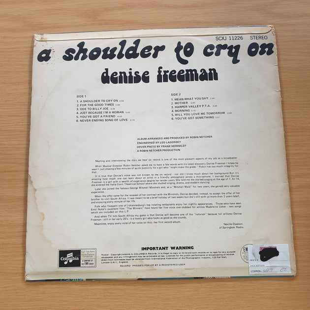 Denise Freeman – A Shoulder To Cry On - Vinyl LP Record (VG) – C-Plan Audio