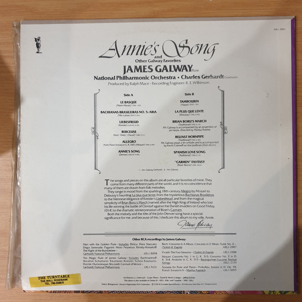 James Galway - Charles Gerhardt, National Philharmonic – Annie's Song ...