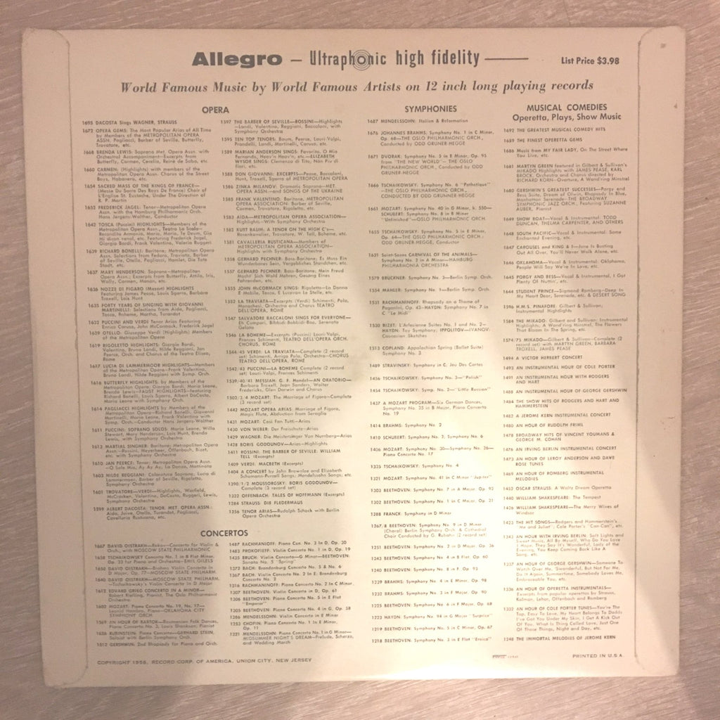 Allegro Sampling 10 Famous Piano Artists - Vinyl LP Record - Opened ...