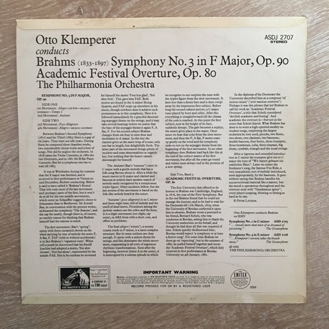Brahms - Otto Klemperer, The Philharmonia Orchestra ‎– Symphony No. 3 – C-Plan Audio